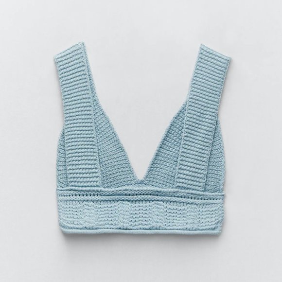 Zara | Tops | Nwt Zara Blue Textured Knit Cropped Top L | Poshmark